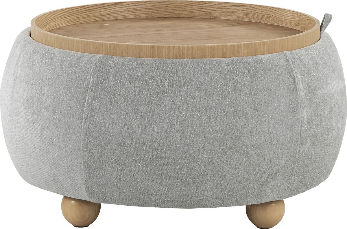Betana Natural Light Wood Gray Fabric Ottoman | Rooms to Go