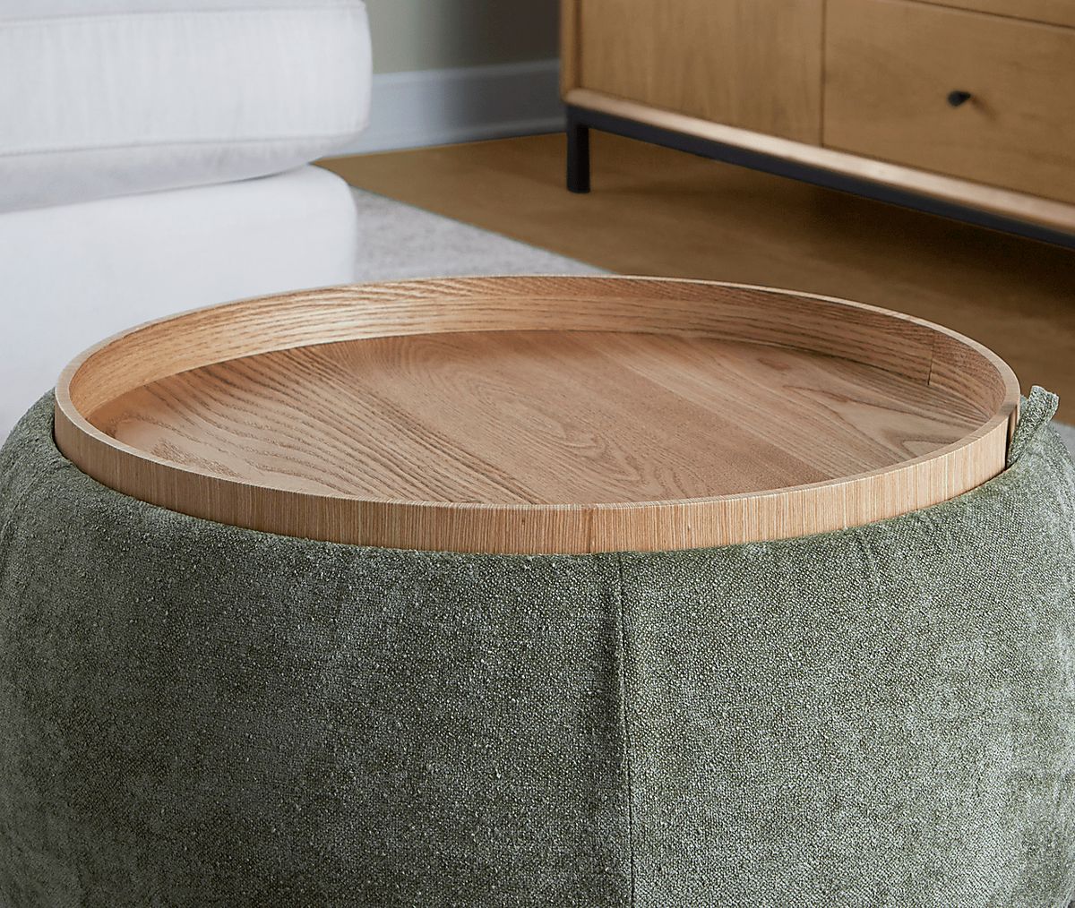 Betana Natural Light Wood Green Fabric Ottoman | Rooms to Go