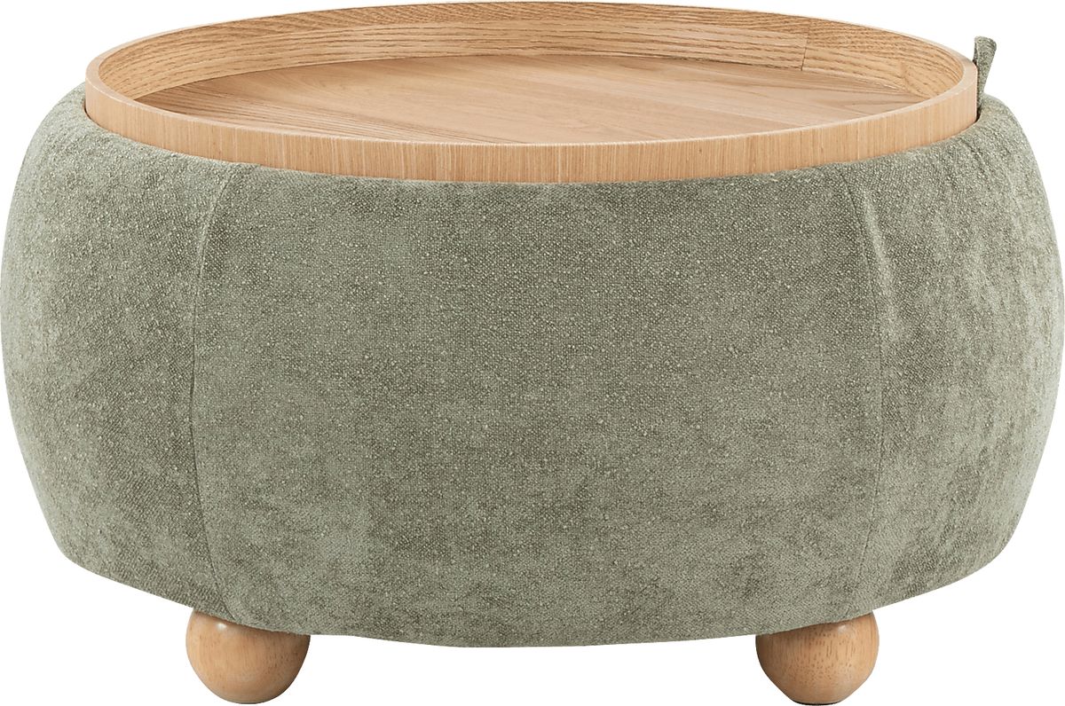 Betana Natural Light Wood Green Fabric Ottoman | Rooms to Go