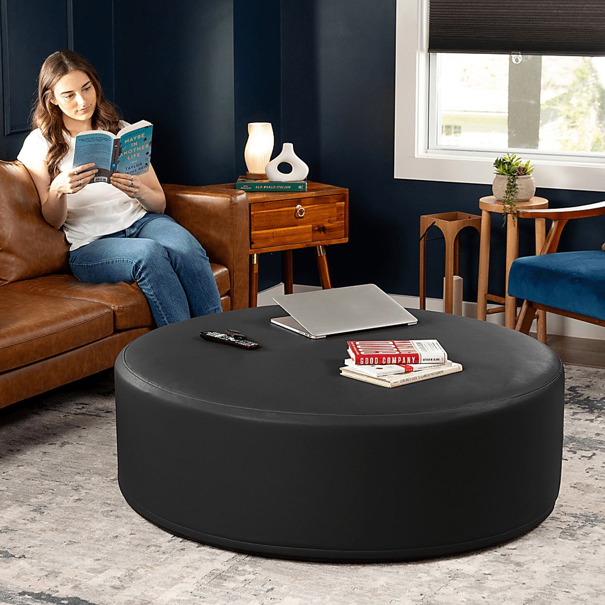 Bevina I Black Polyester Fabric Large Ottoman | Rooms to Go
