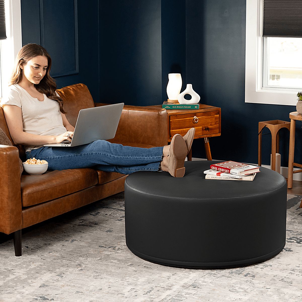 Bevina I Black Cotton,Polyester,Polyurethane Fabric Ottoman | Rooms to Go