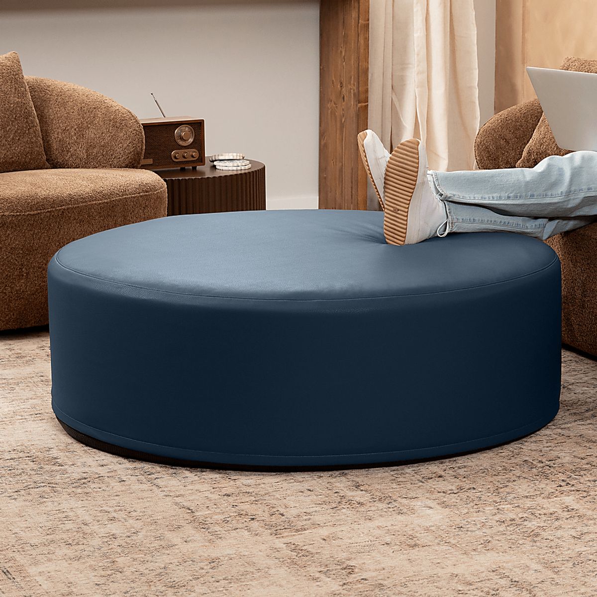 Bevina I Blue Polyester Fabric Large Ottoman | Rooms to Go