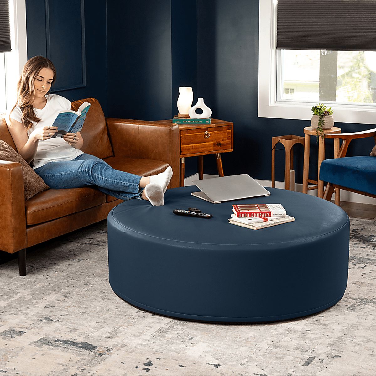 Bevina I Blue Polyester Fabric Large Ottoman | Rooms to Go