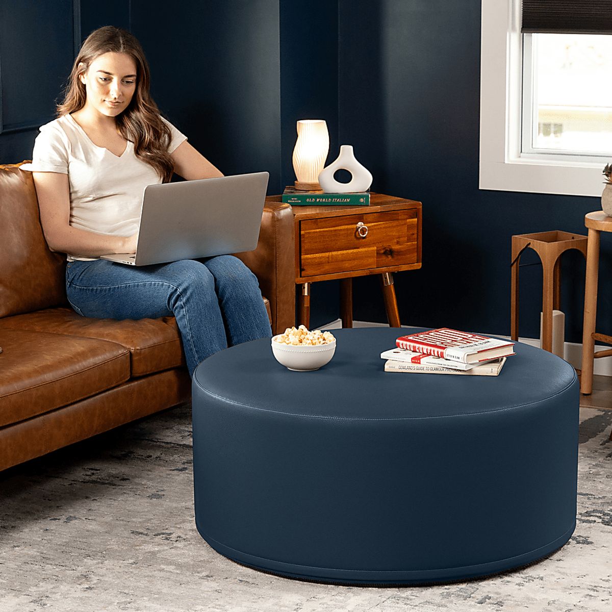 Bevina I Blue Cotton,Polyester,Polyurethane Fabric Ottoman | Rooms to Go