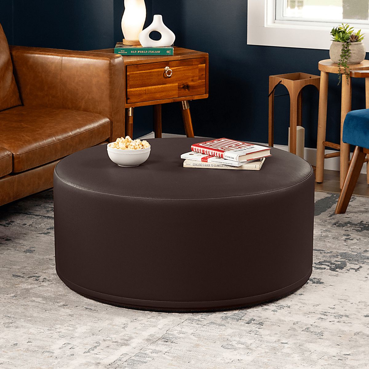 Bevina I Chocolate Brown Cotton,Polyester,Polyurethane Fabric Ottoman ...