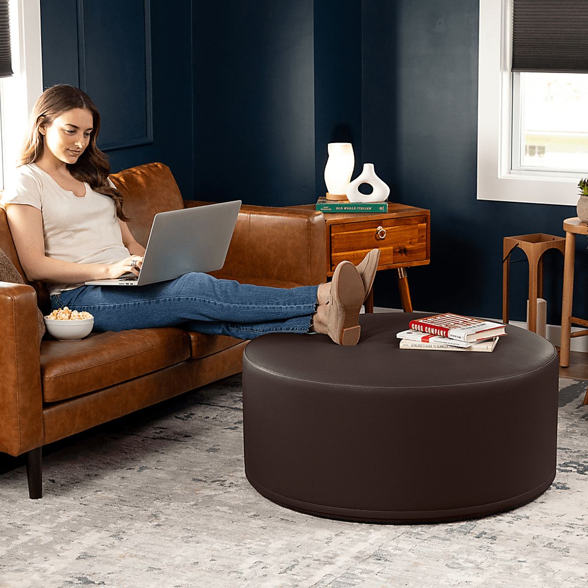 Bevina I Chocolate Brown Cotton,Polyester,Polyurethane Fabric Ottoman ...