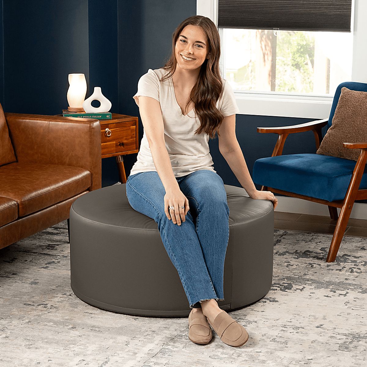 Bevina I Gray Cotton,Polyester,Polyurethane Fabric Ottoman | Rooms to Go