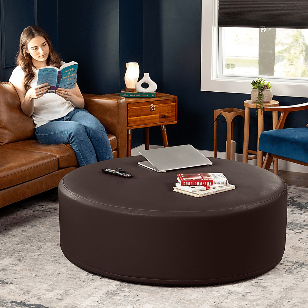Bevina I Chocolate Brown Polyester Fabric Large Ottoman | Rooms to Go