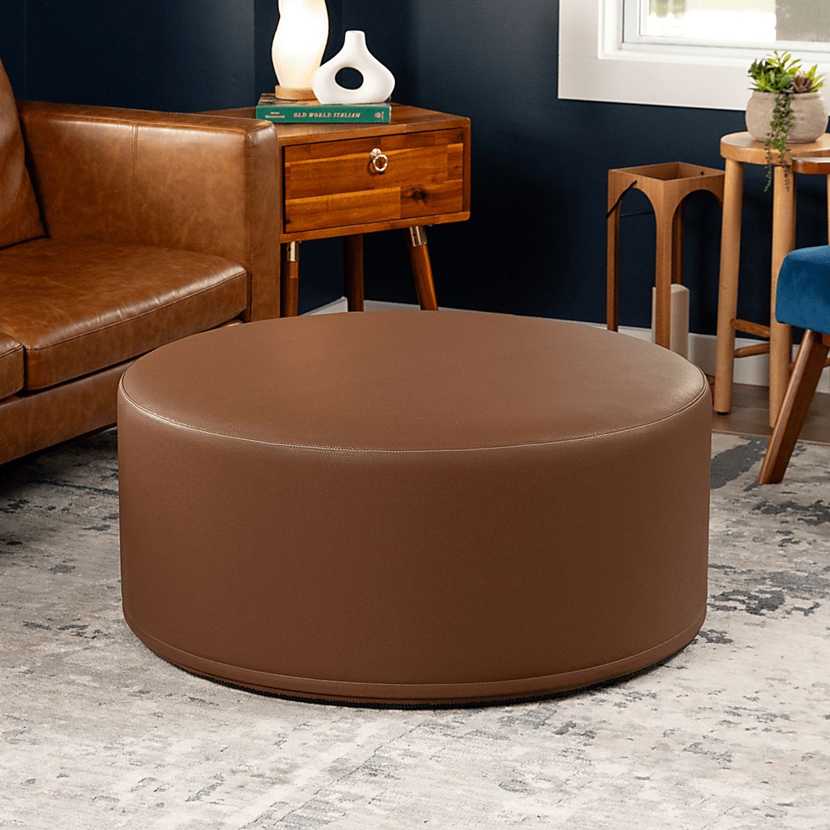 Bevina I Walnut Brown Cotton,Polyester,Polyurethane Fabric Ottoman ...