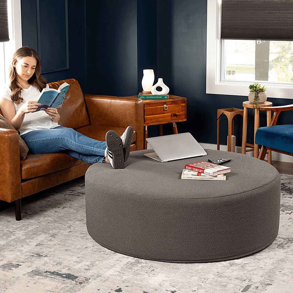 Bevina II Gray Polyester Fabric Large Ottoman | Rooms to Go