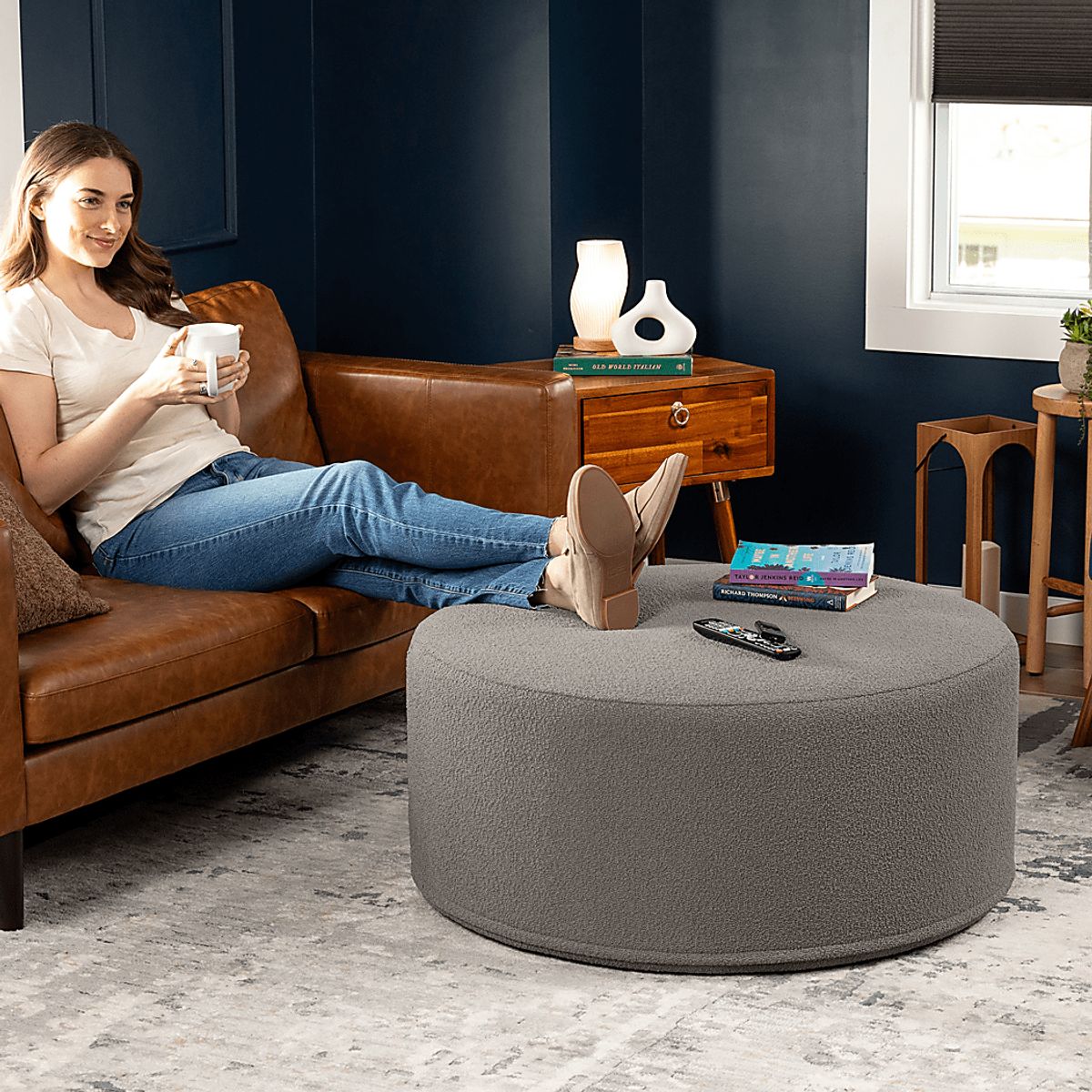 Bevina II Gray Polyester Fabric Ottoman | Rooms to Go
