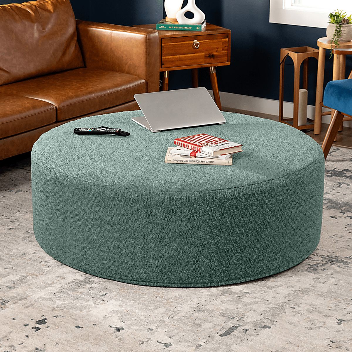 Bevina II Green Polyester Fabric Large Ottoman | Rooms to Go