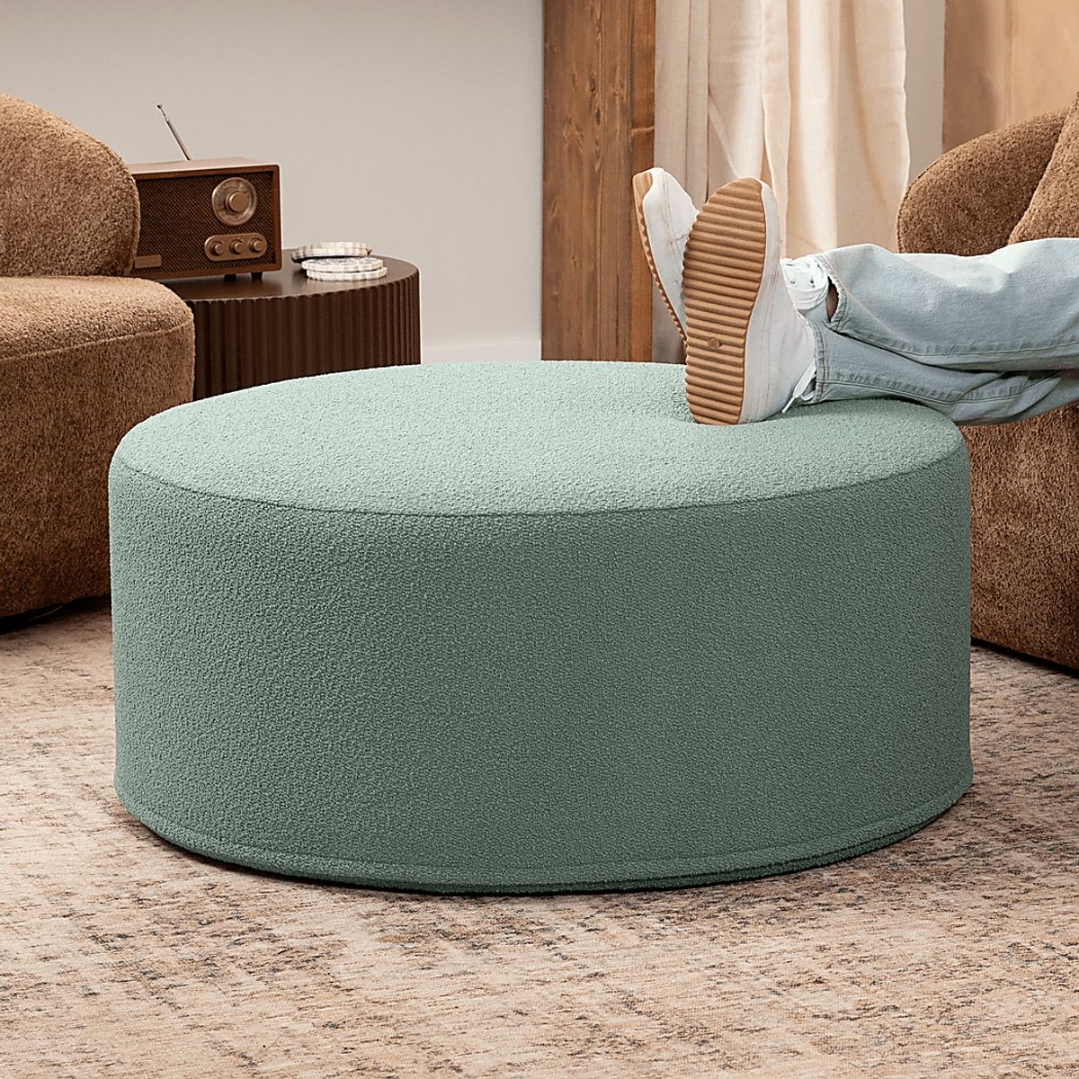 Bevina II Green Polyester Fabric Ottoman | Rooms to Go