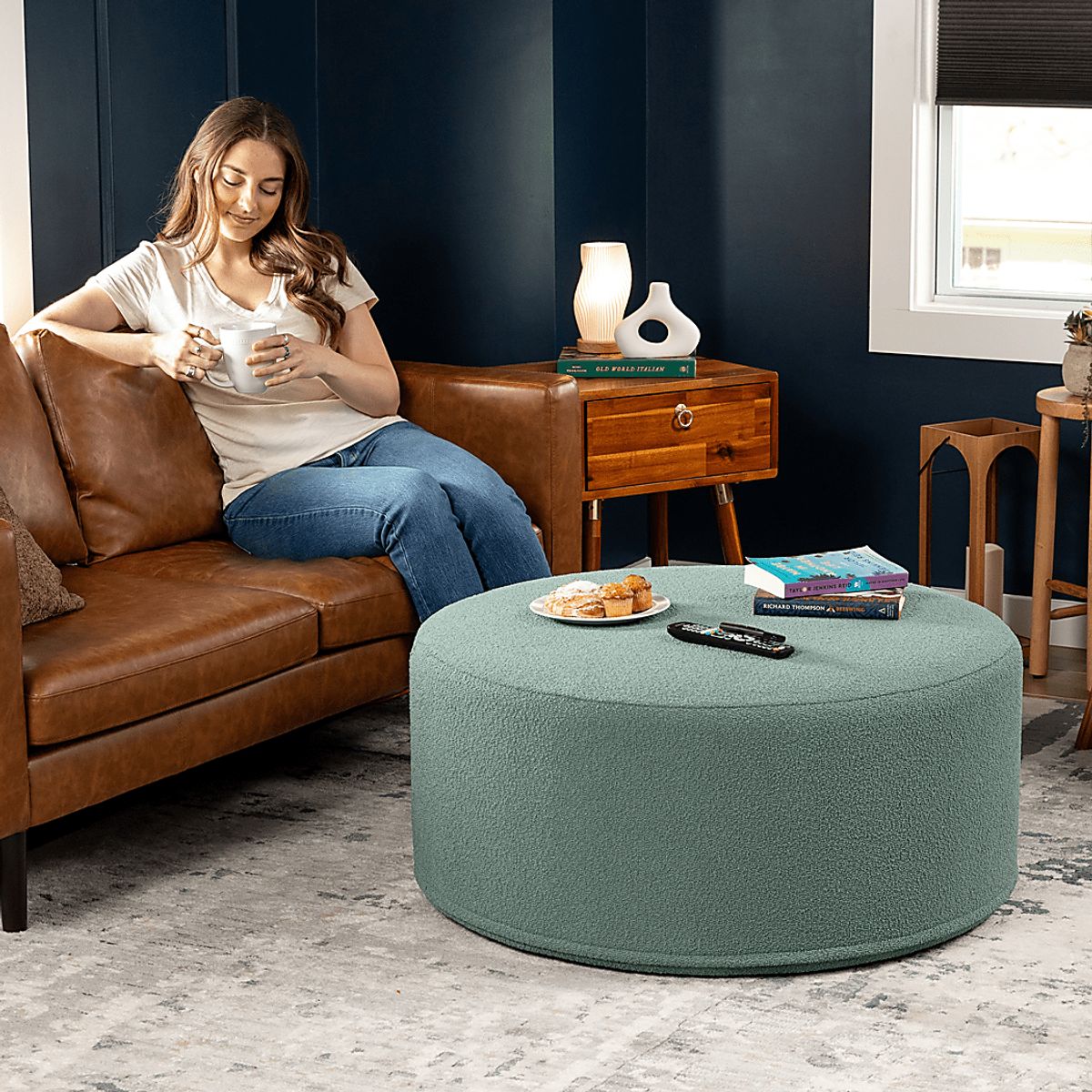 Bevina II Green Polyester Fabric Ottoman | Rooms to Go