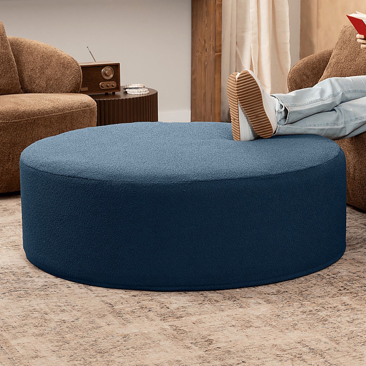 Bevina II Navy Blue Polyester Fabric Large Ottoman | Rooms to Go