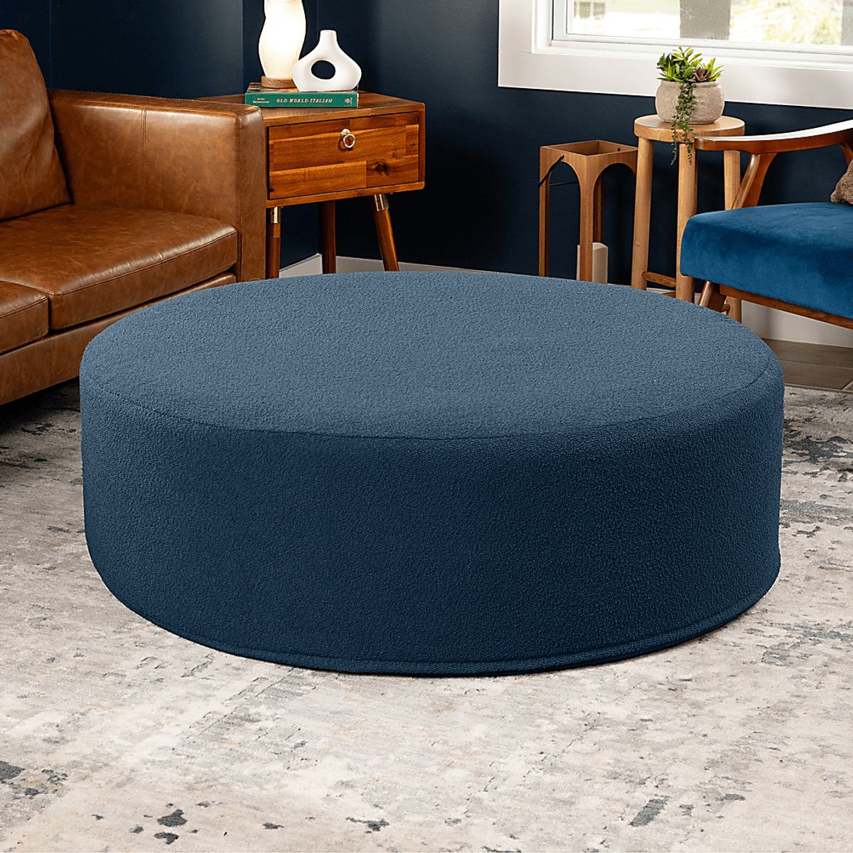 Bevina II Navy Blue Polyester Fabric Large Ottoman | Rooms to Go