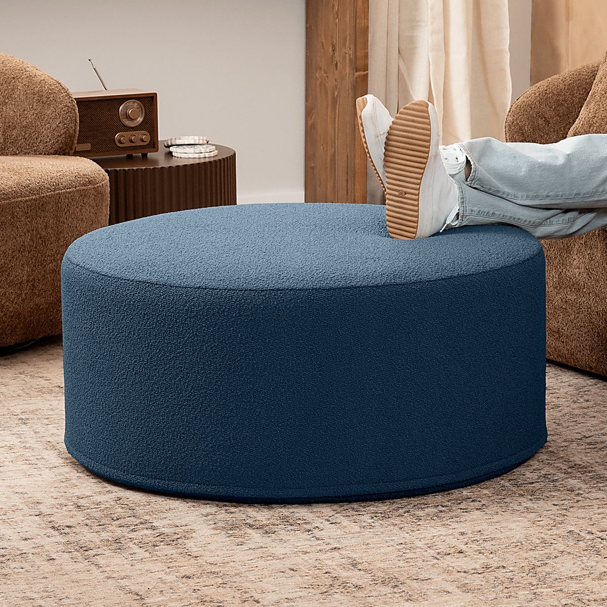 Bevina II Navy Blue Polyester Fabric Ottoman | Rooms to Go