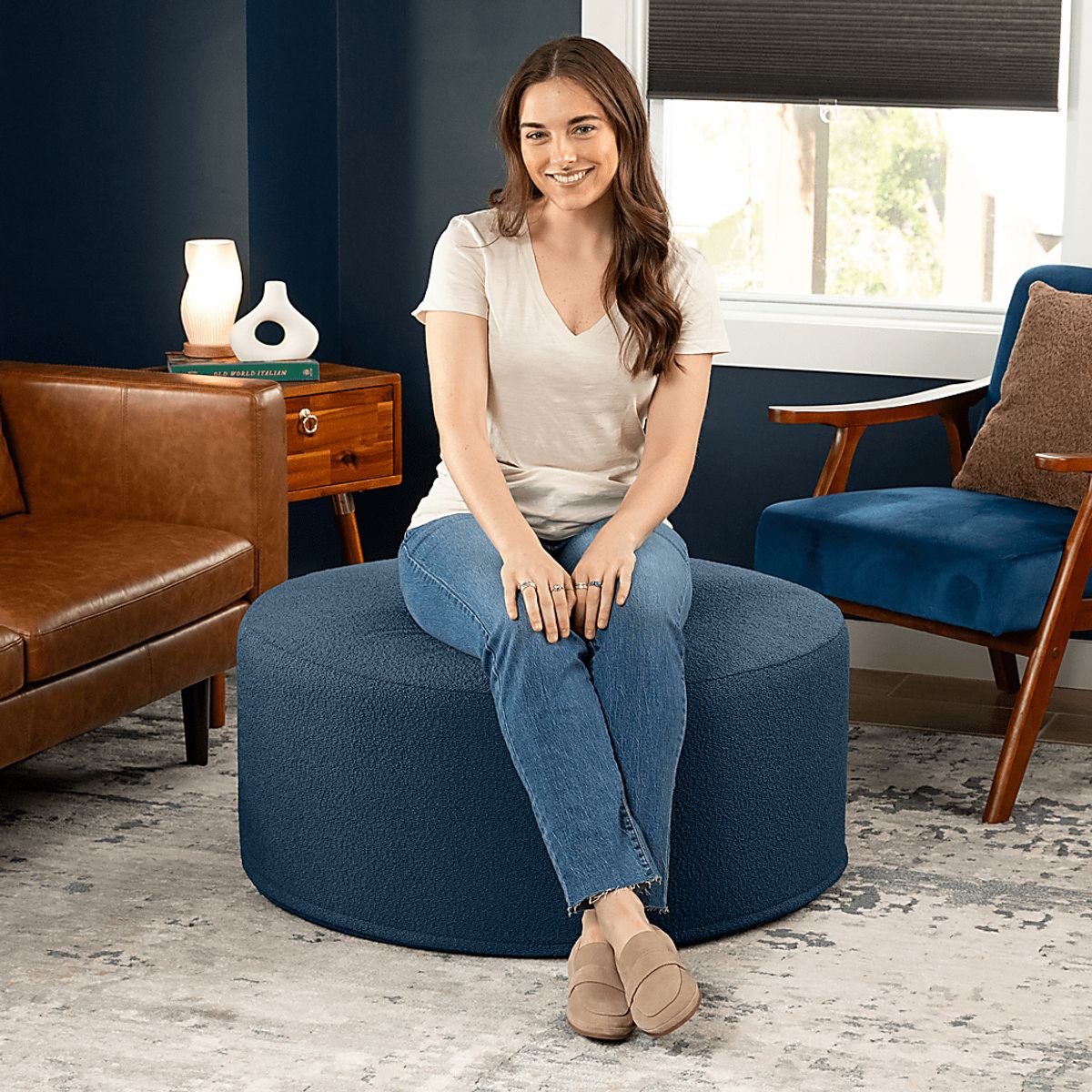 Bevina II Navy Blue Polyester Fabric Ottoman | Rooms to Go