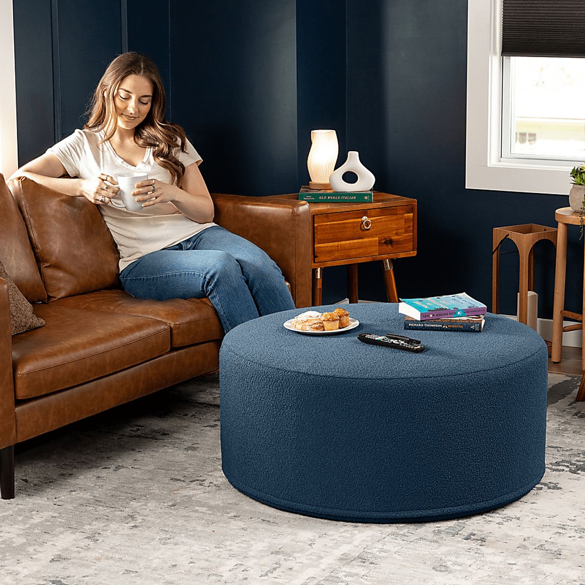 Bevina II Navy Blue Polyester Fabric Ottoman | Rooms to Go
