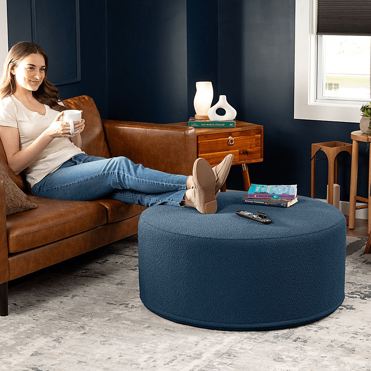 Bevina II Navy Blue Polyester Fabric Ottoman | Rooms to Go