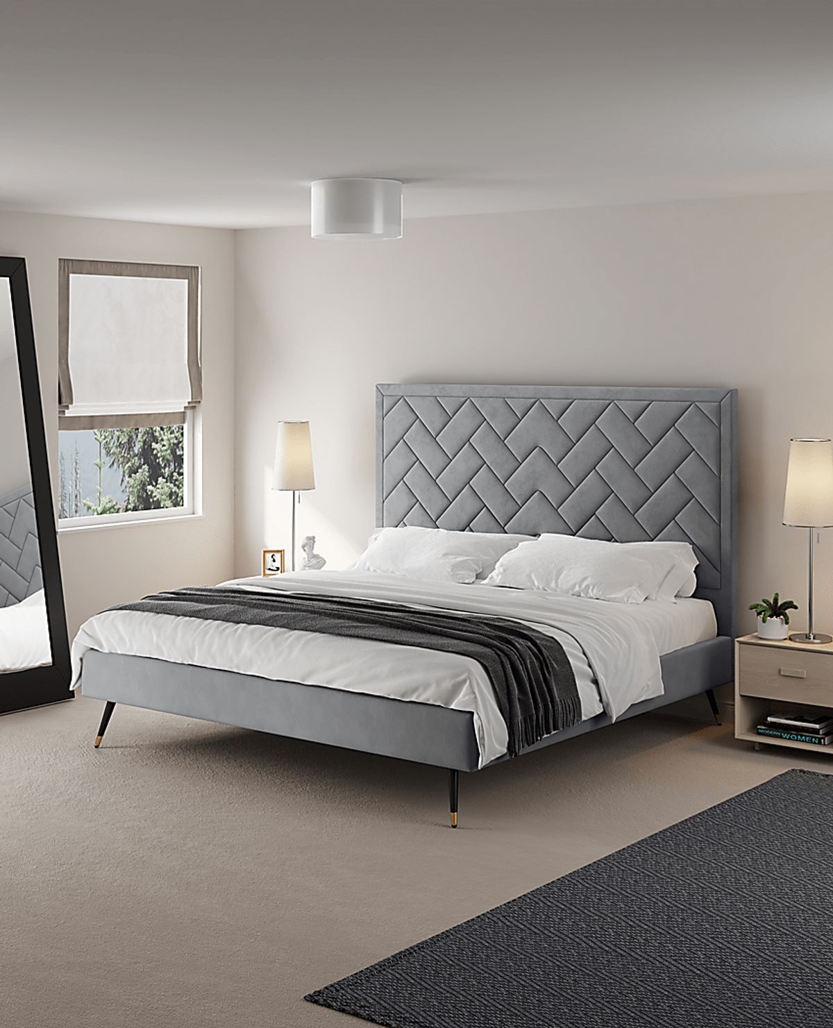 Bevra Gray Velvet Plush King Bed | Rooms to Go
