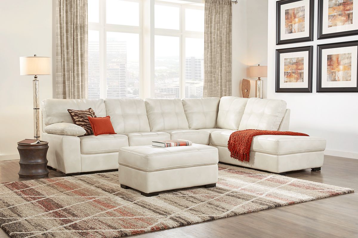 Bexley Square Cream Beige Polyester Fabric 2 Pc Right Arm Chaise ...