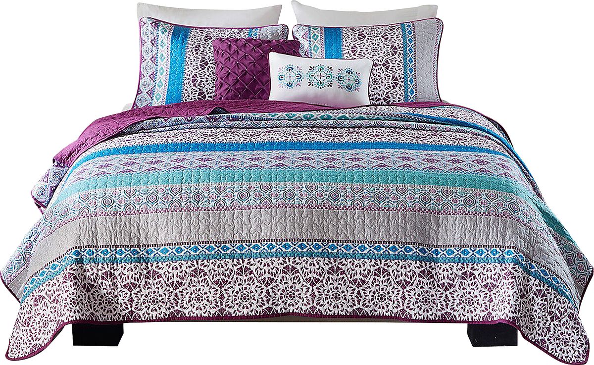 Bezzy Purple Red Twin Quilt Set | Rooms to Go