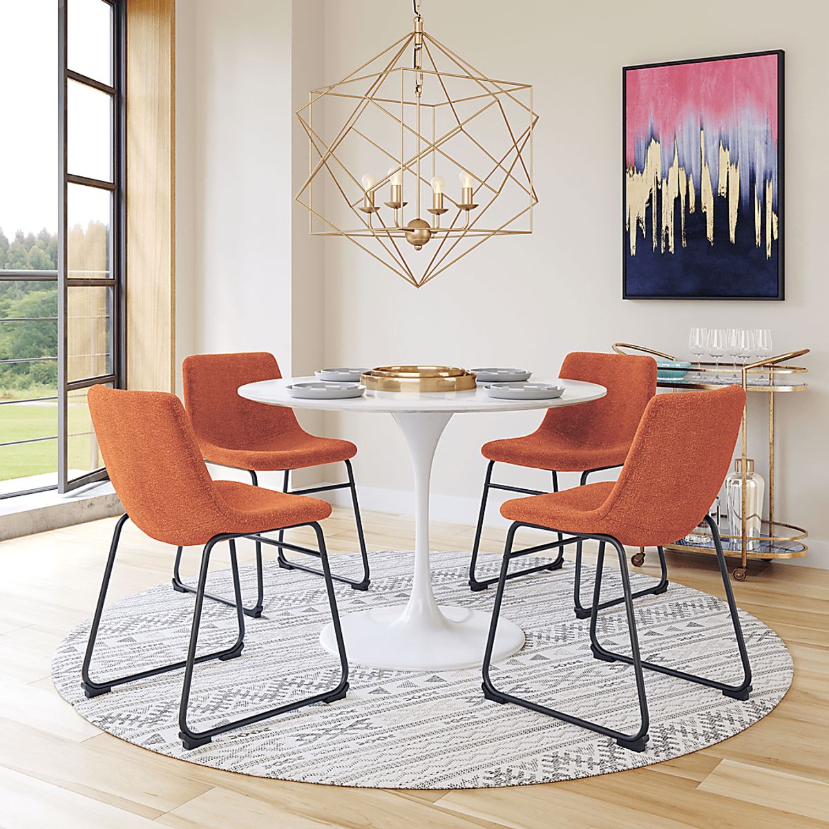 Bieless Orange Orange,Red Polyester Fabric Dining Chair, Set Of 2 ...