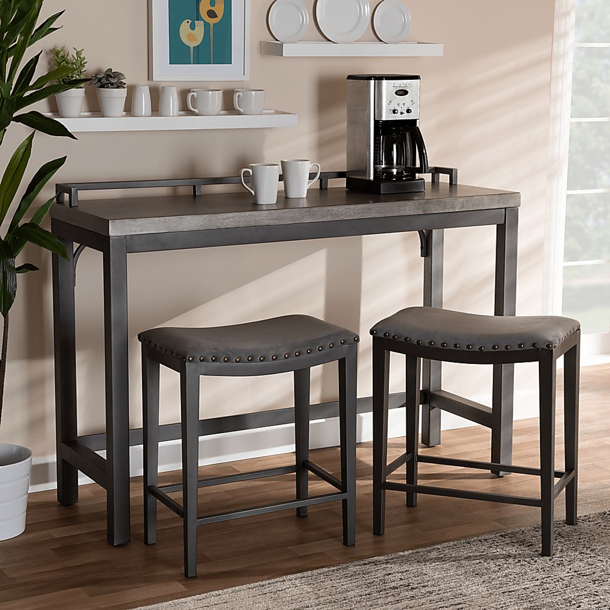 Bilyeu Gray 3 Pc Counter Height Table Set | Rooms to Go