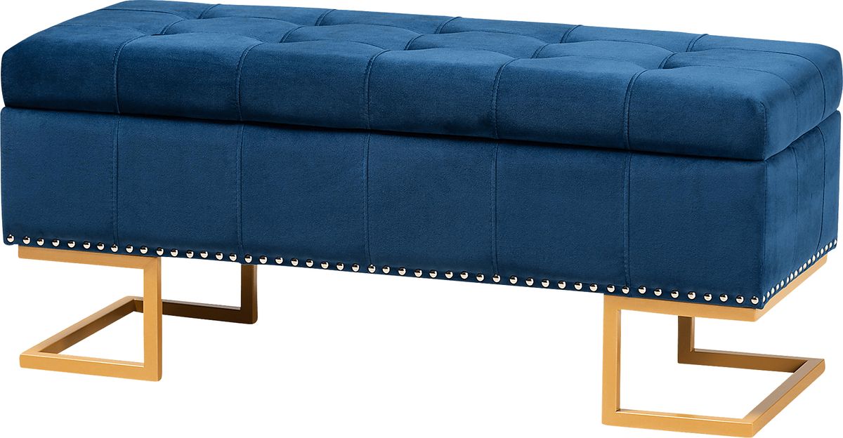 Binewood Blue Polyester Fabric Storage Ottoman | Rooms to Go