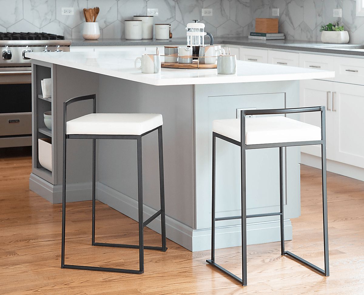 Birdlake VII Black Black,Colors White Velvet Plush Counter Height Stool, Set Of 3 | Rooms to Go