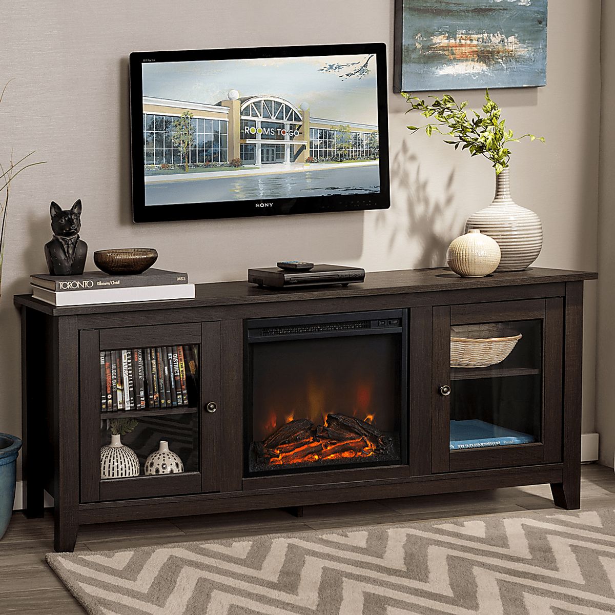 Blaize Espresso Dark Wood Firebox Console | Rooms to Go
