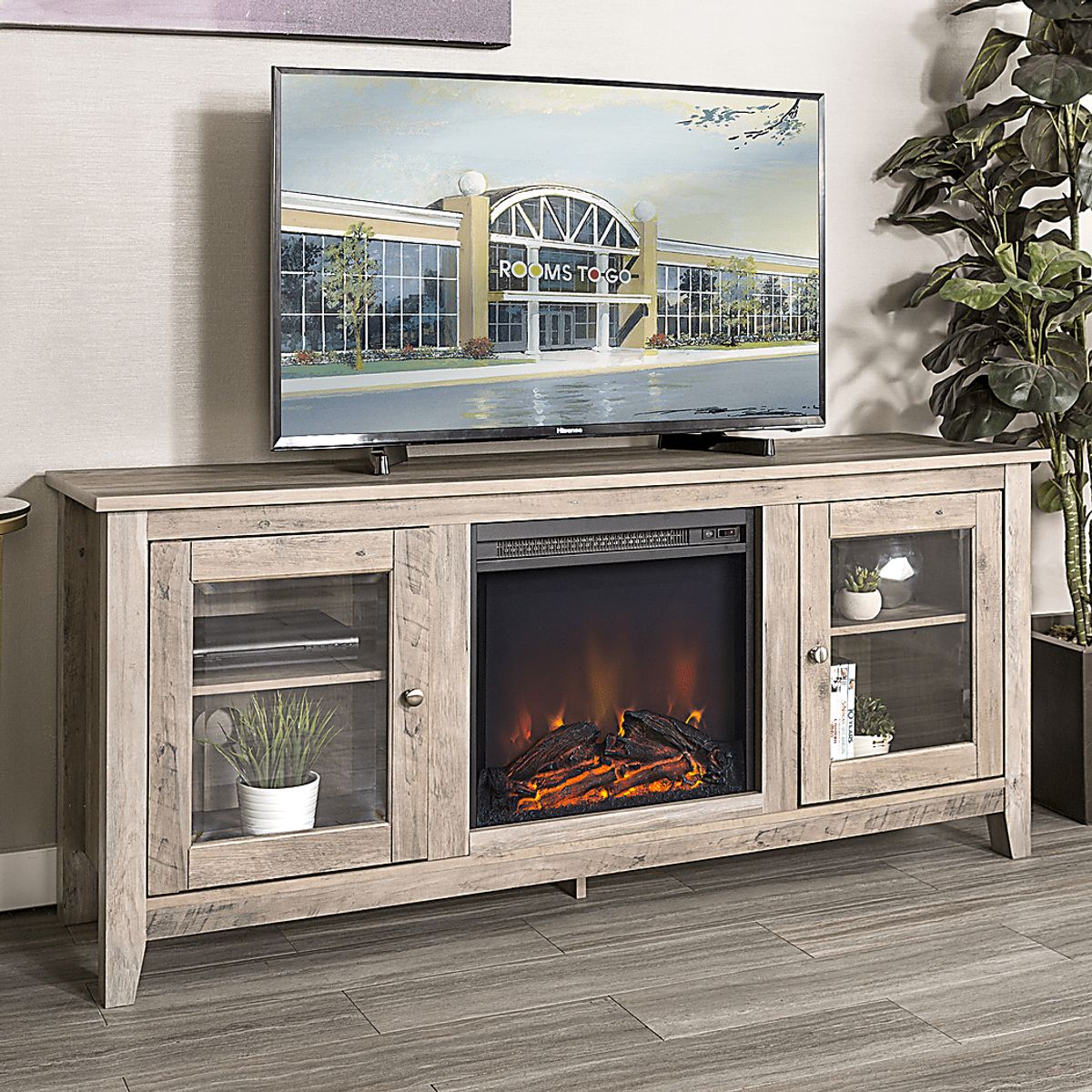 Blaize Gray Firebox Console | Rooms to Go