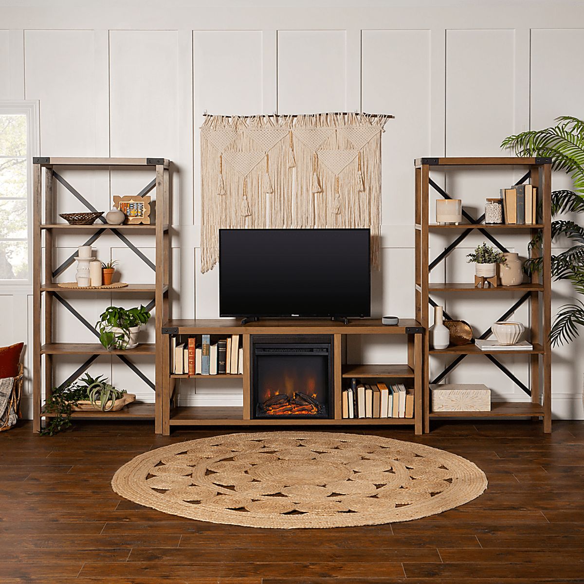 Blakewood Brown Dark Wood 60" Console With Fireplace | Rooms to Go