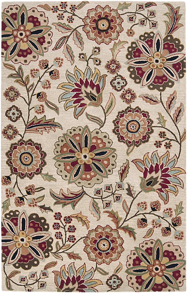 Blooming Ivory Beige Wool Fabric Rug - Rooms To Go