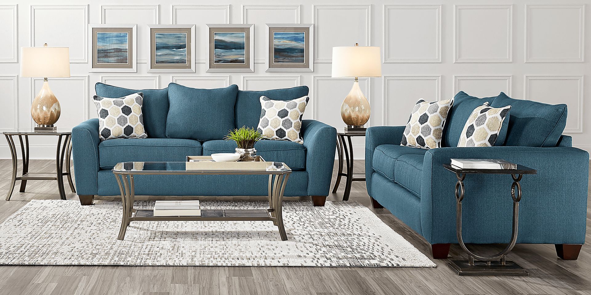 Bonita Springs 7 Pc Blue Textured Living Room Set | Rooms to Go
