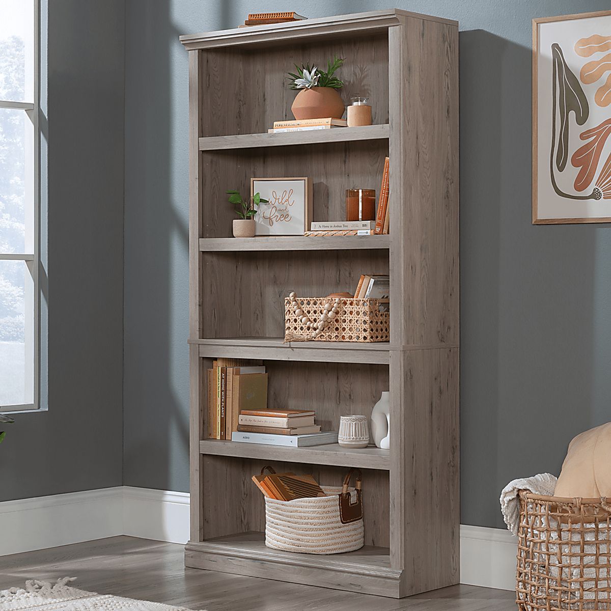 Borman Light Wood Fruitwood Brown 5-Shelf Bookcase | Rooms to Go