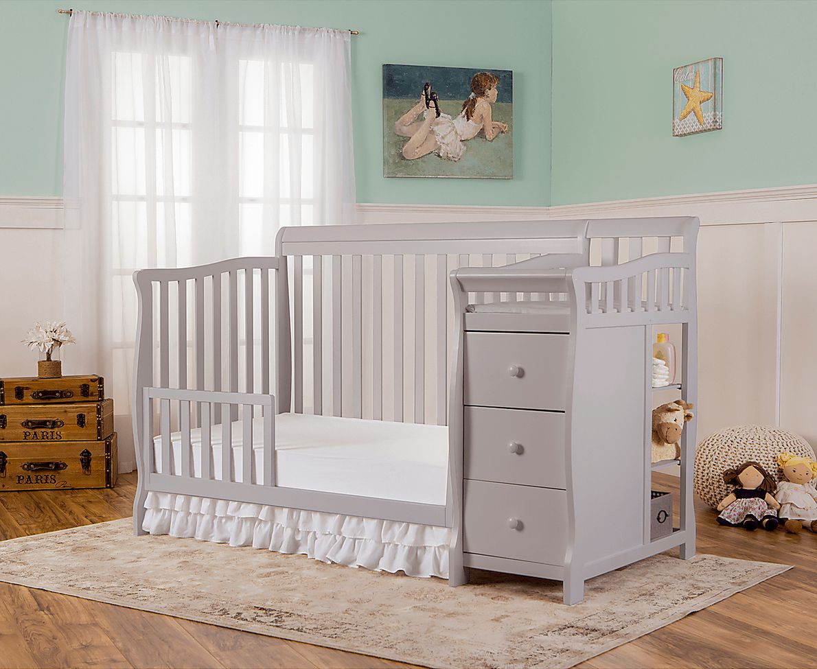 Bosley Gray Convertible Crib and Changer - Rooms To Go