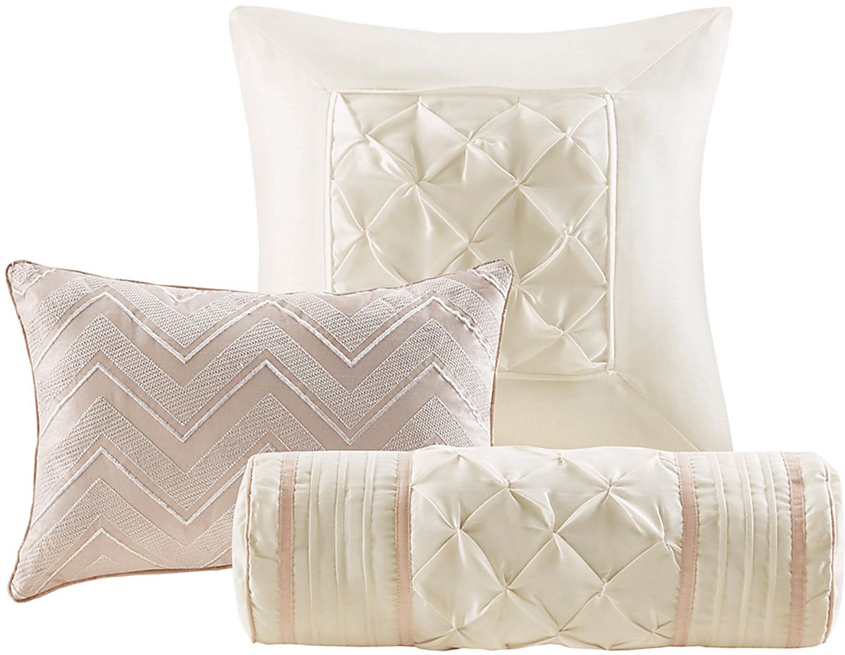 Bradish Blush Beige Cotton,Polyester Fabric 7 Pc Full Comforter Set ...