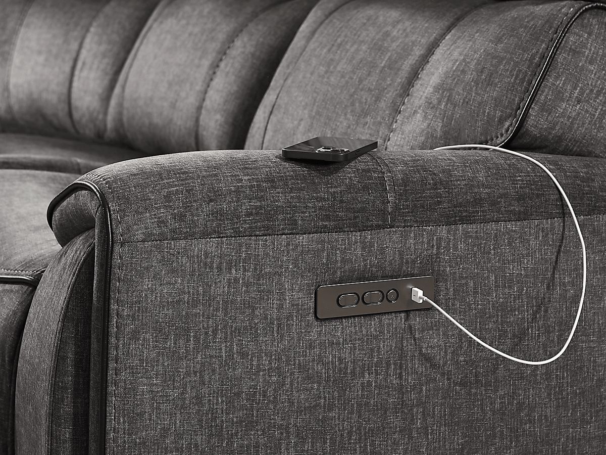 Bradshaw Place Dark Gray Polyester Fabric Dual Power Reclining Sofa ...