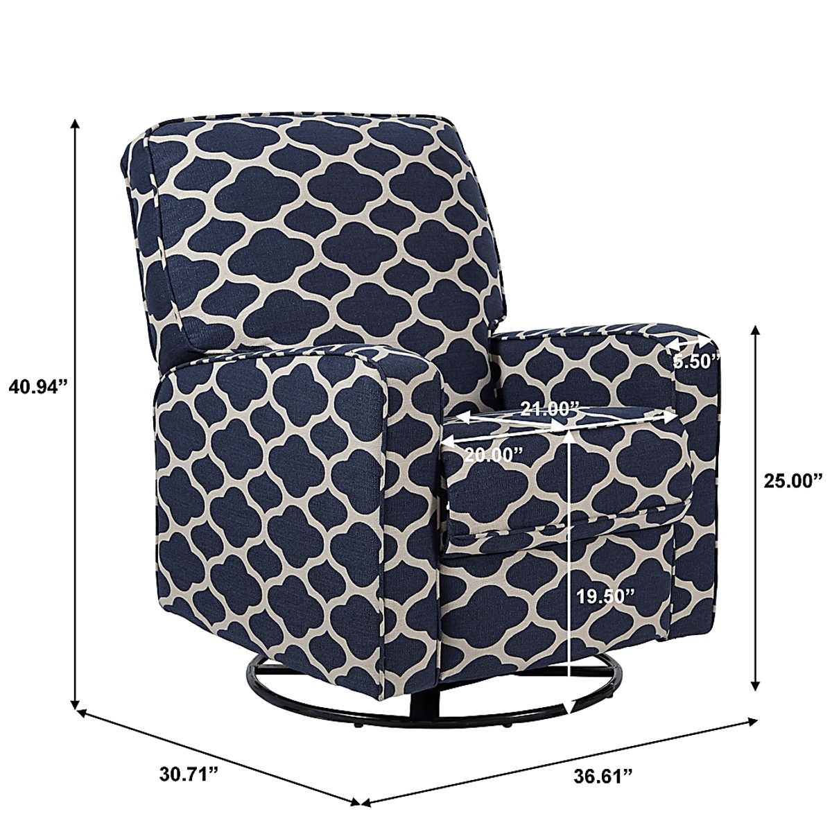 Braemoor Blue Polyester Fabric Swivel Recliner | Rooms to Go