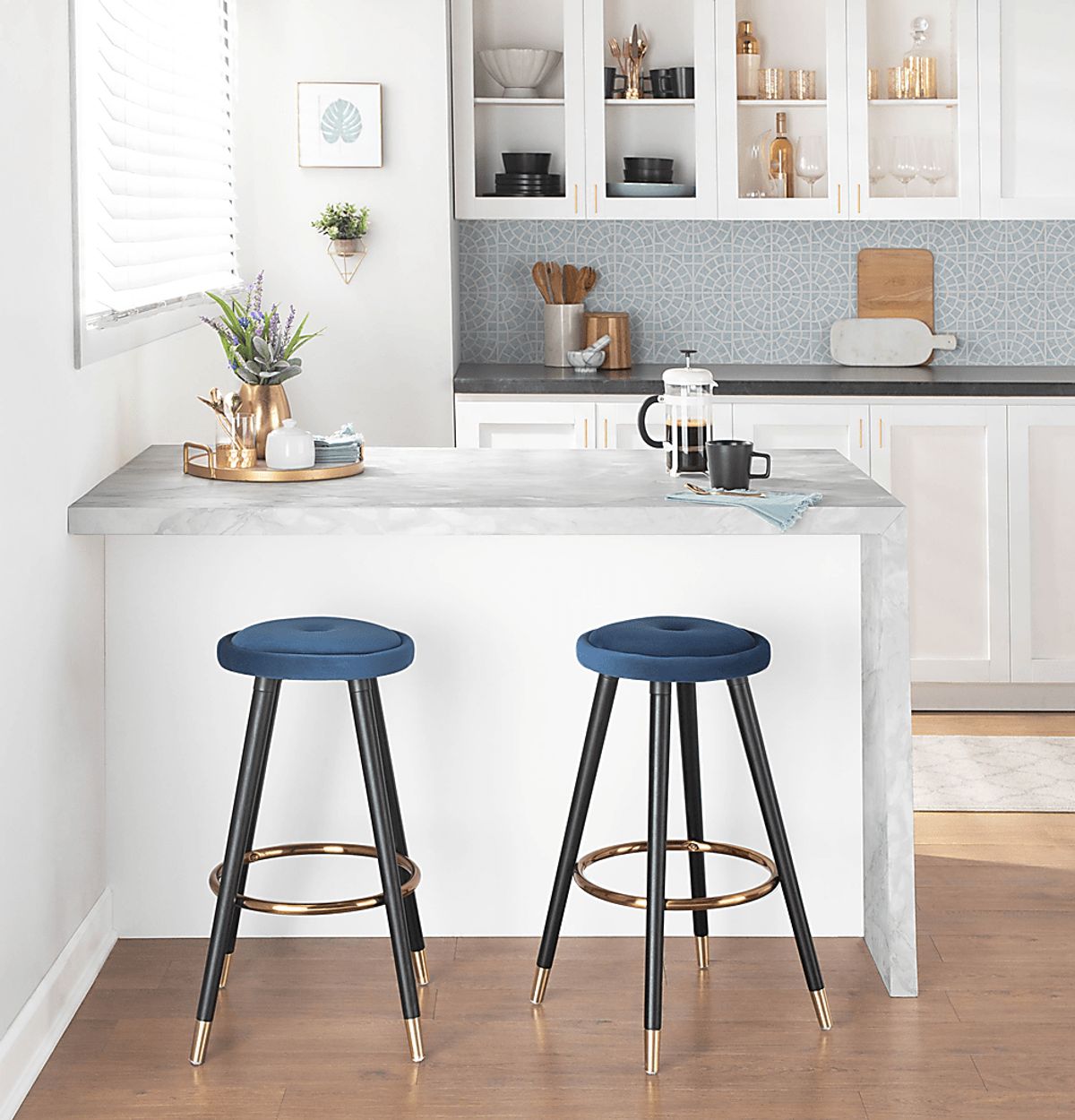 Braithwood Gold Colors,Metal Blue Counter Stool, Set Of 2 | Rooms to Go