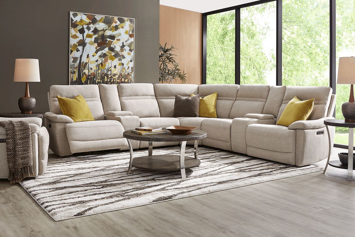 Brantley Light Gray Polyester Fabric 7 Pc Dual Power Reclining ...