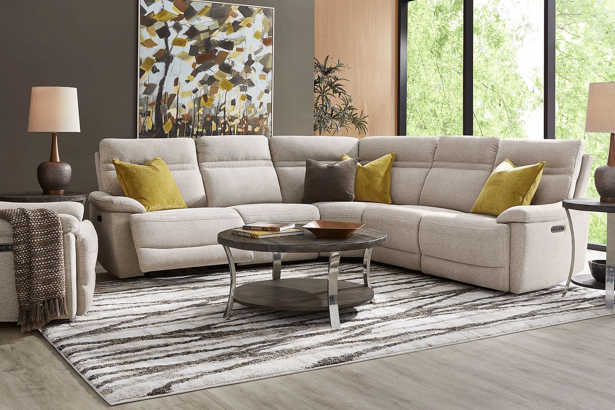 Brantley 8 Pc Light Gray Polyester Fabric Dual Power Reclining ...