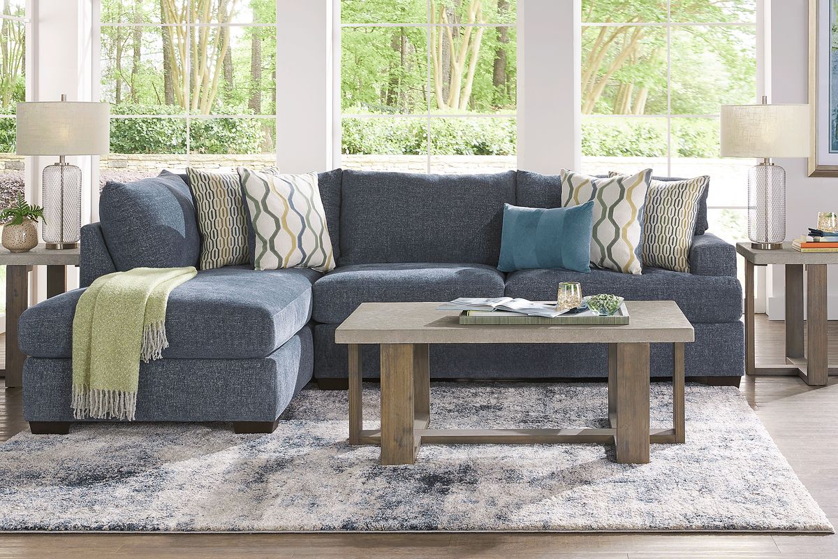 Briar Street 5 Pc Blue Chenille Fabric Living Room Set With 2 Pc Left ...