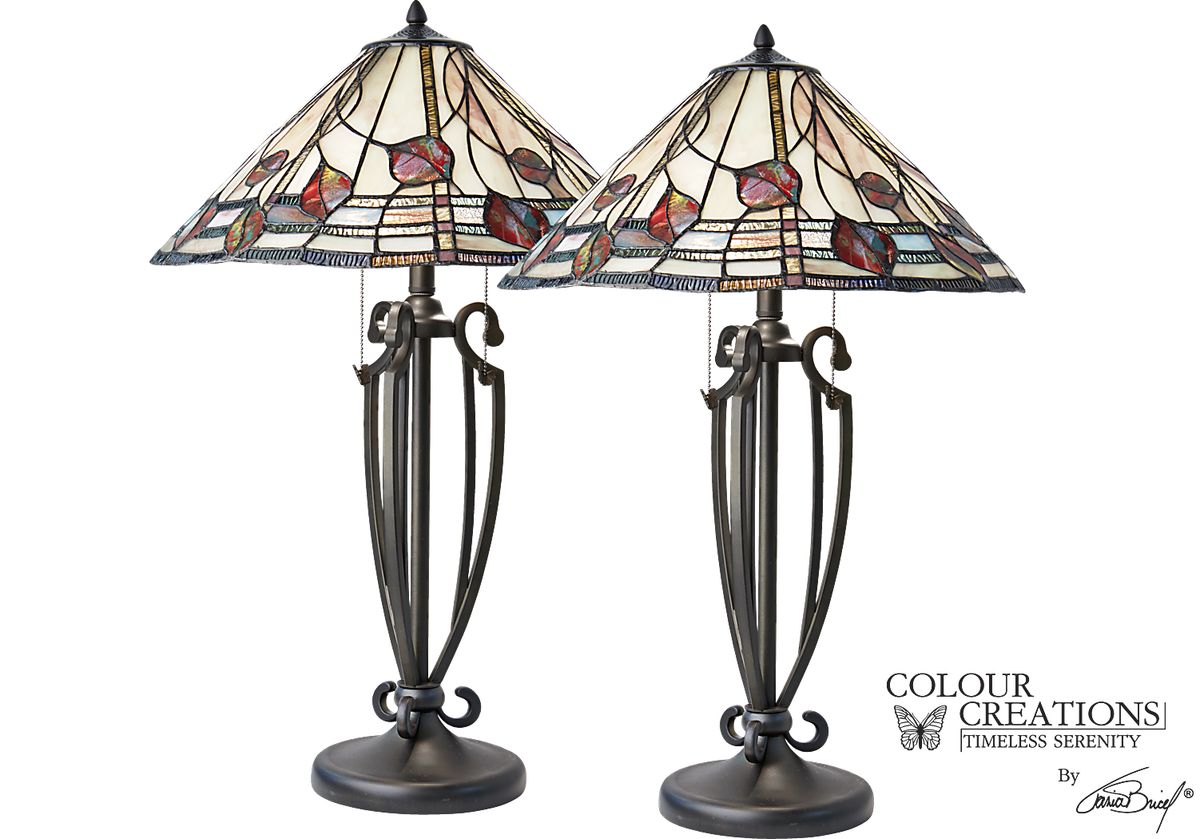Bridesburg 2 Pc White Bronze Brown,Yellow Lamps | Rooms to Go