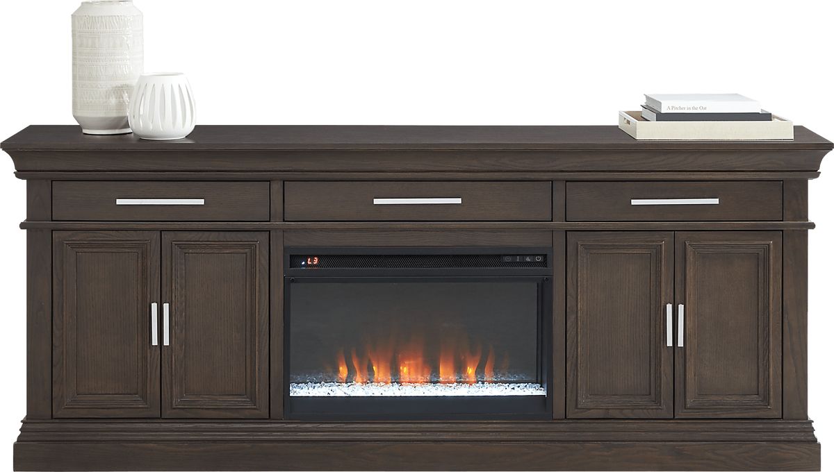Brightwood Brown Dark Wood 82 in. Console With Electric Fireplace ...