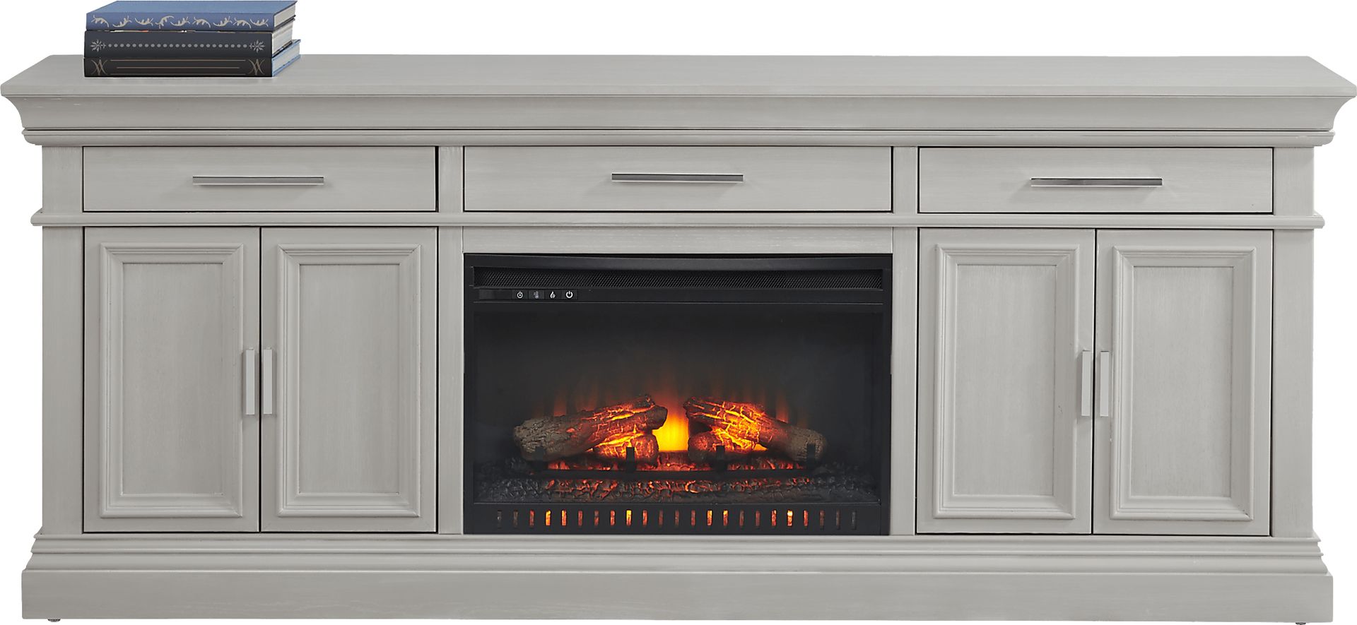 Brightwood Gray 82 in. Console With Log Fireplace | Rooms to Go