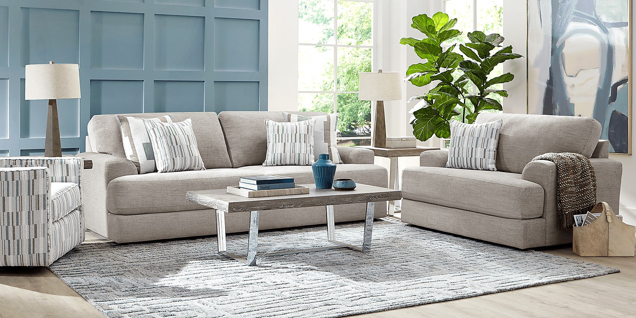 Brisbane 7 Pc Beige Chenille Fabric Living Room Set With Sofa, Chair, 3 ...