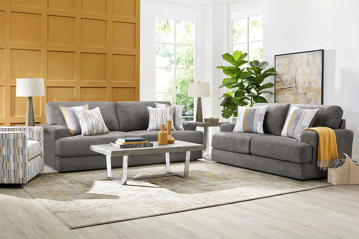 Brisbane 5 Pc Gray Chenille Fabric Living Room Set With Sofa ...